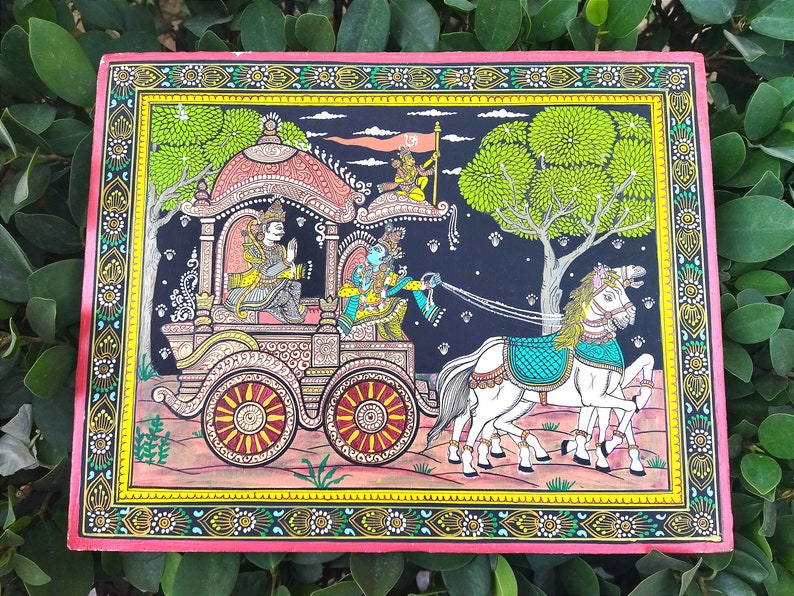 Krishna Arjun Rath Pattachitra | Handpainted Mahabharata Art - Etsy
