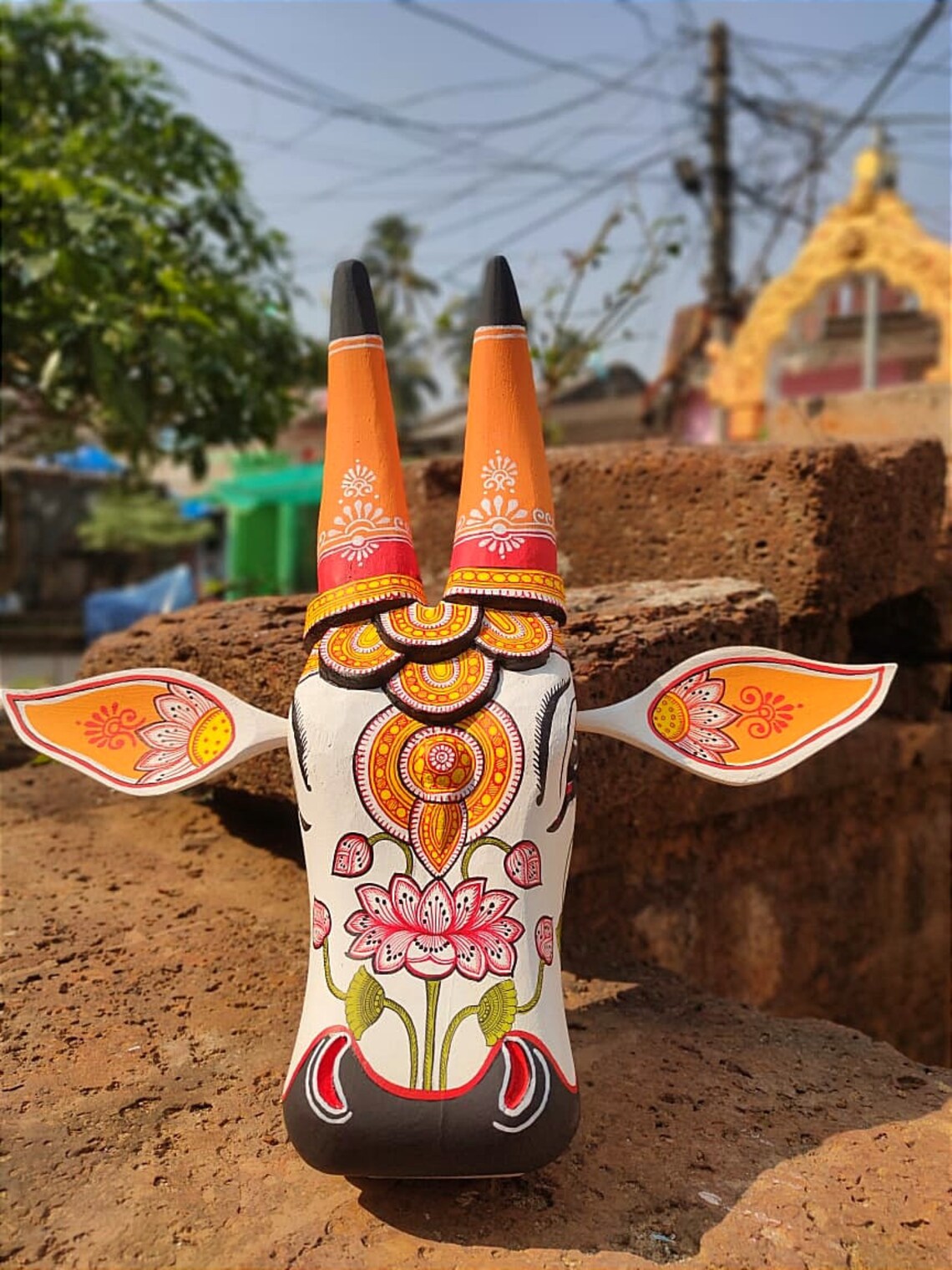 Cow Head Wooden Handpainted, Bull Head, Hand Painted India Bull Head ...