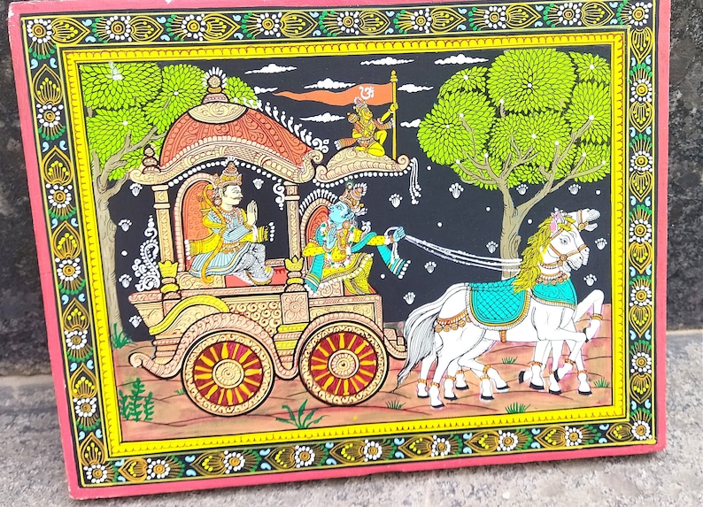 Krishna Arjun Rath Pattachitra | Handpainted Mahabharata Art - Etsy