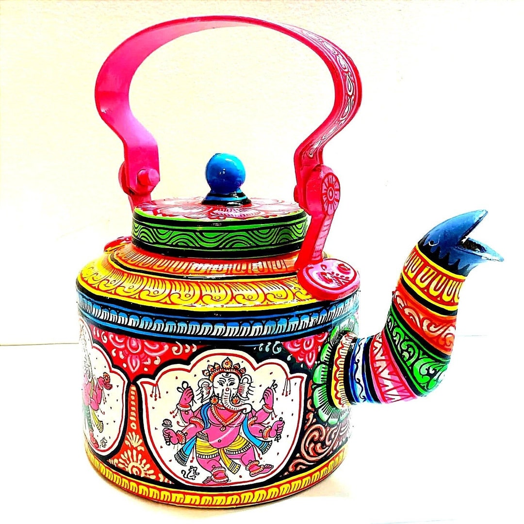 Handpainted Tea Kettle | Hindu God Fortune | Housewarming Gift | Indian ...
