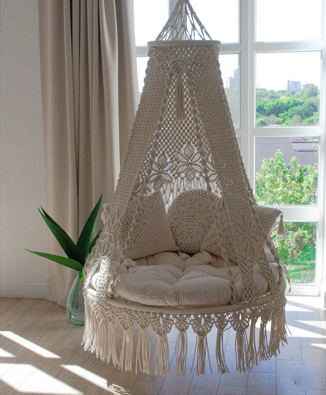 Macrame Double Seated Swing, Macrame Hanging Chair, Macrame Porch Swing ...