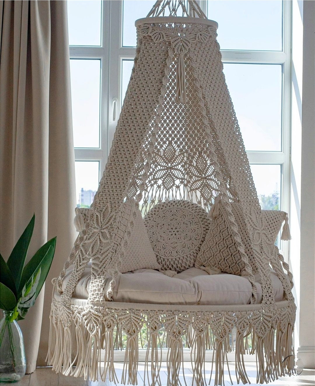 Macrame Double Seated Swing, Macrame Hanging Chair, Macrame Porch Swing ...