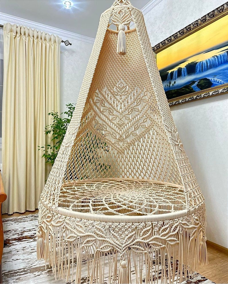 Macrame Swing Macrame Hanging Chair Macrame Patio Swing - Etsy Australia