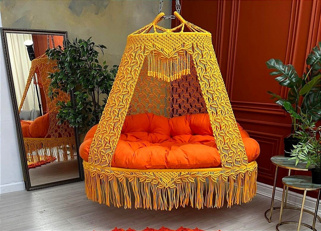 Macrame Double Seated Swing, Macrame Hanging Chair, Macrame Porch Swing ...