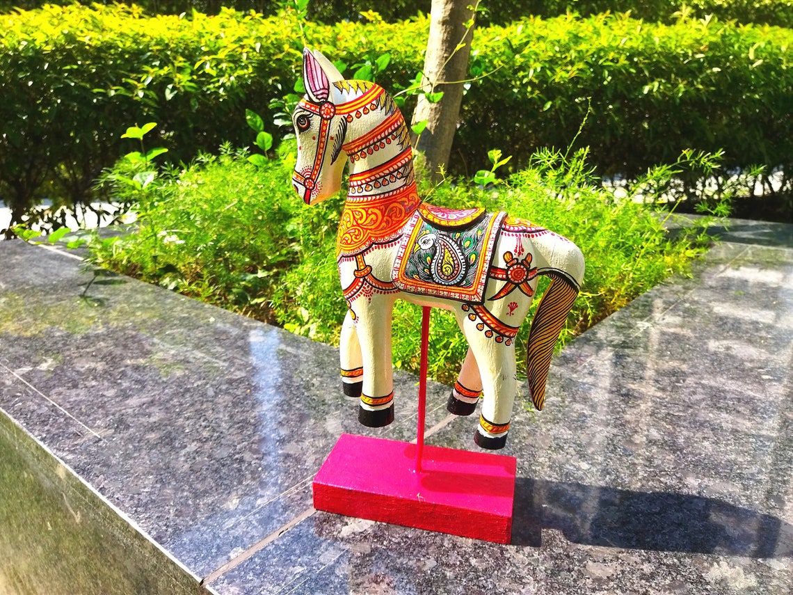 Wooden Handpainted Horse Hand Painted Horse Statue White | Etsy