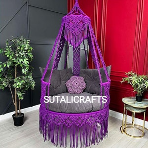 Macrame Double Seated Swing, Macrame Hanging Chair, Macrame Porch Swing Bed, Hammock Swing ...