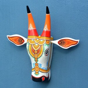 Wooden Handpainted Cow Head, Bull Head, Hand Painted Indian Nandi ...