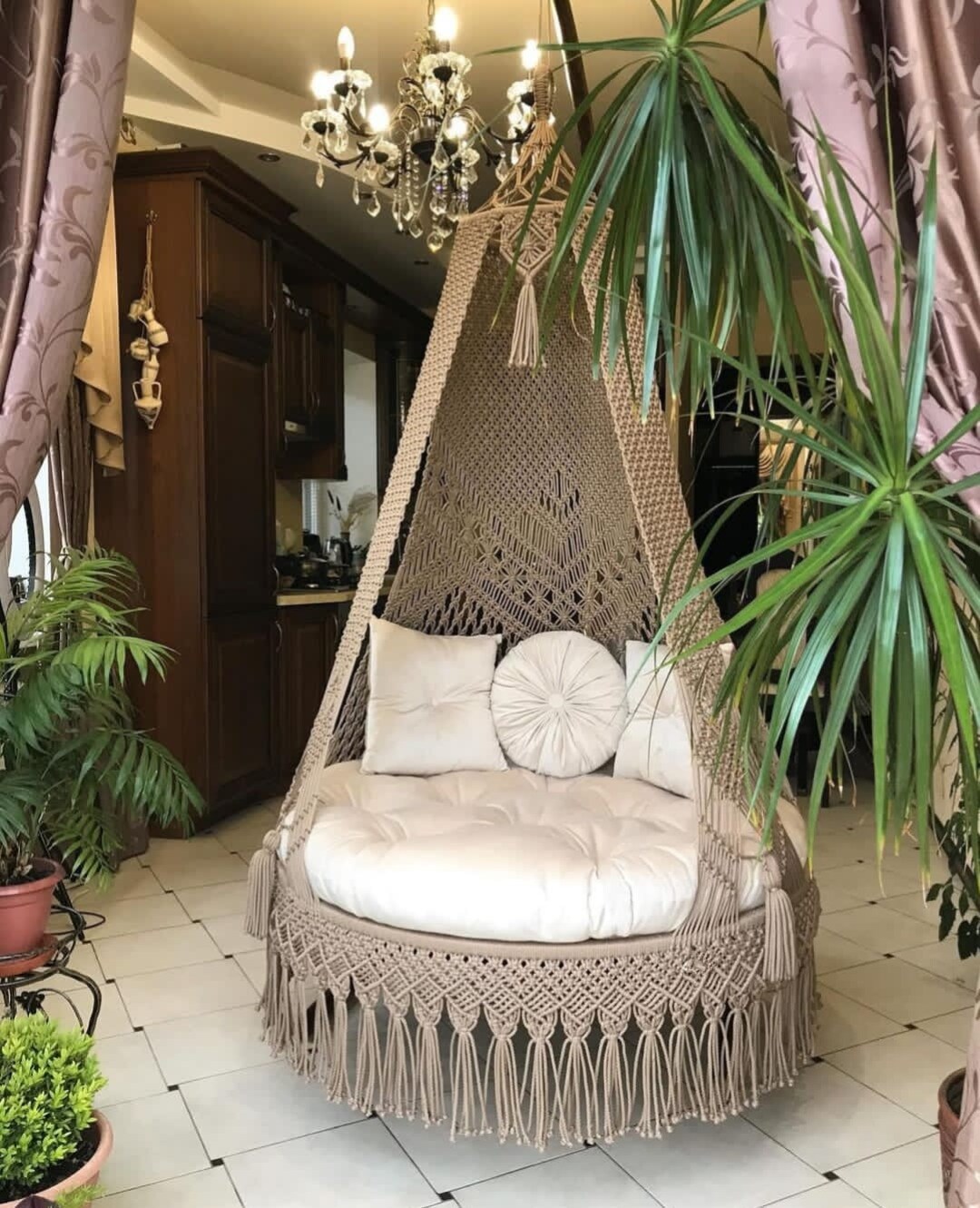 Macrame Double Seated Swing, Macrame Hanging Chair, Macrame Porch Swing ...