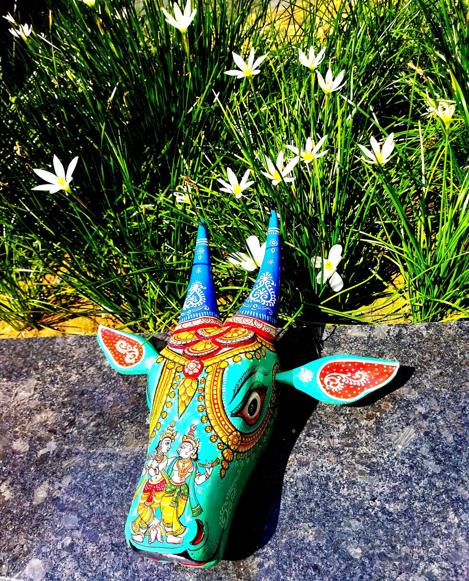 Wooden Nandi Cow Head Bull Head Hand Painted Nandi Krishna Balaram ...