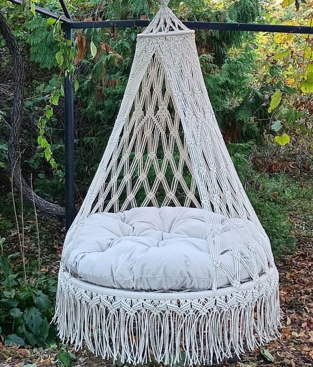 Pearl White Macrame Swing,handmade Macrame Double Seated Swing, Boho ...