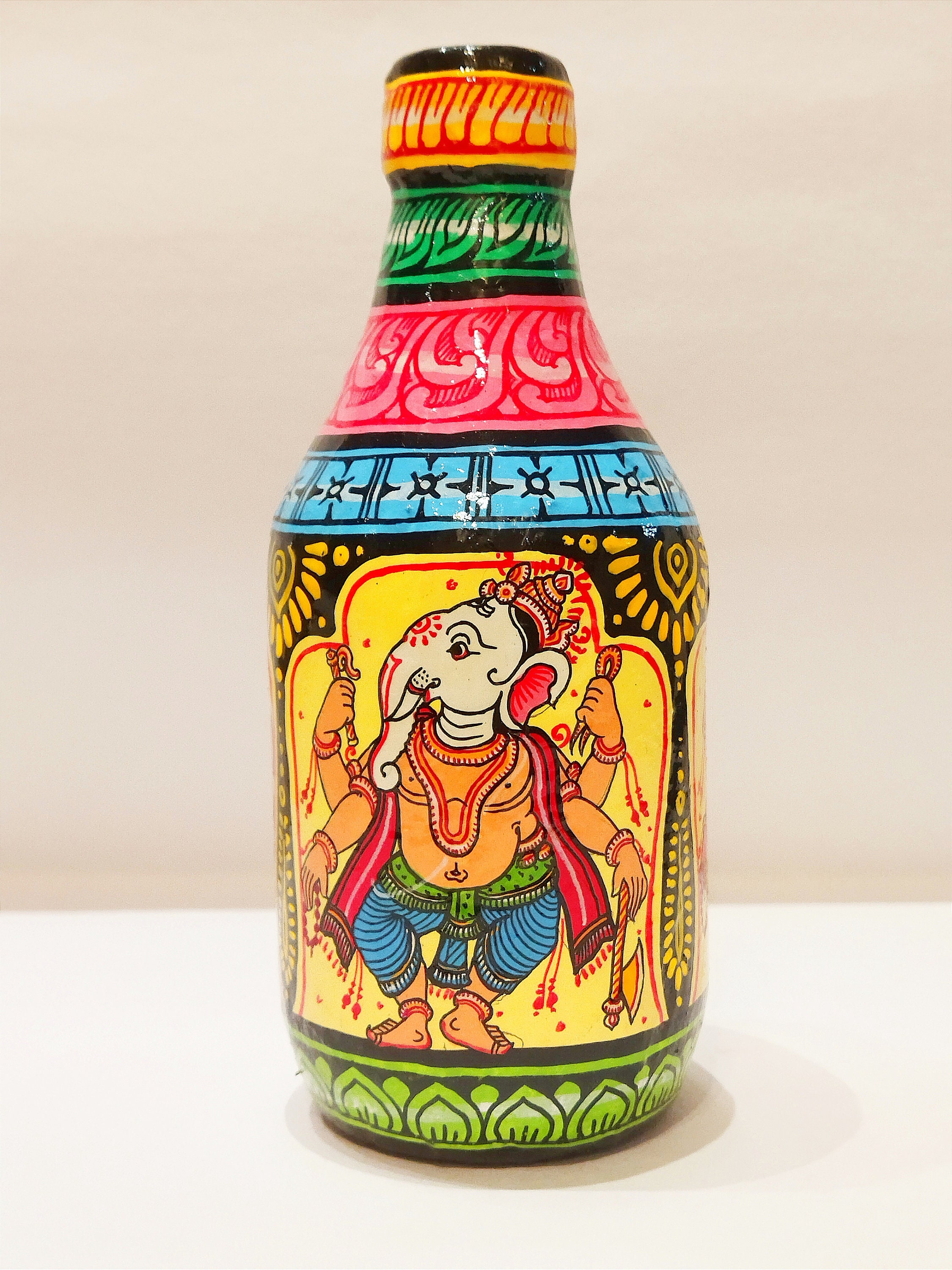 Handpainted Bottle/ Pattachitra Ganesha Bottle / Hare Krishna/ Spritual ...