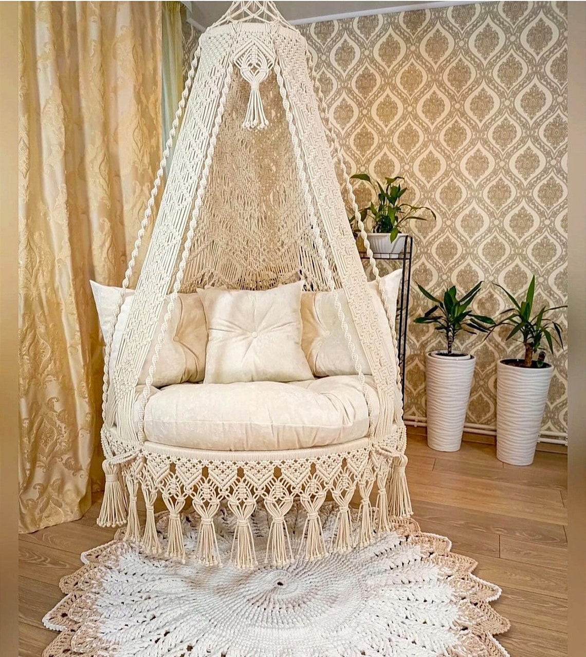 Macrame Swing, Macrame Hanging Chair, Macrame Patio Swing, Hammock ...