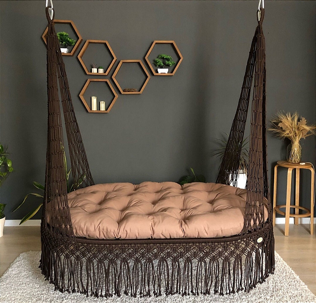 Macrame Double Seated Swing Chair, Macrame Hanging Chair, Macrame LARGE Swing Bed, Hammock ...