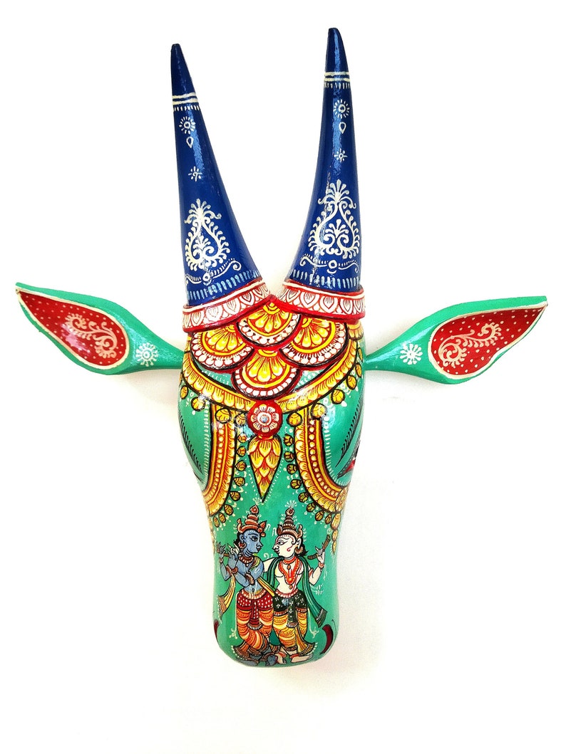 Wooden Nandi Cow Head Bull Head Hand Painted Nandi Krishna Balaram ...