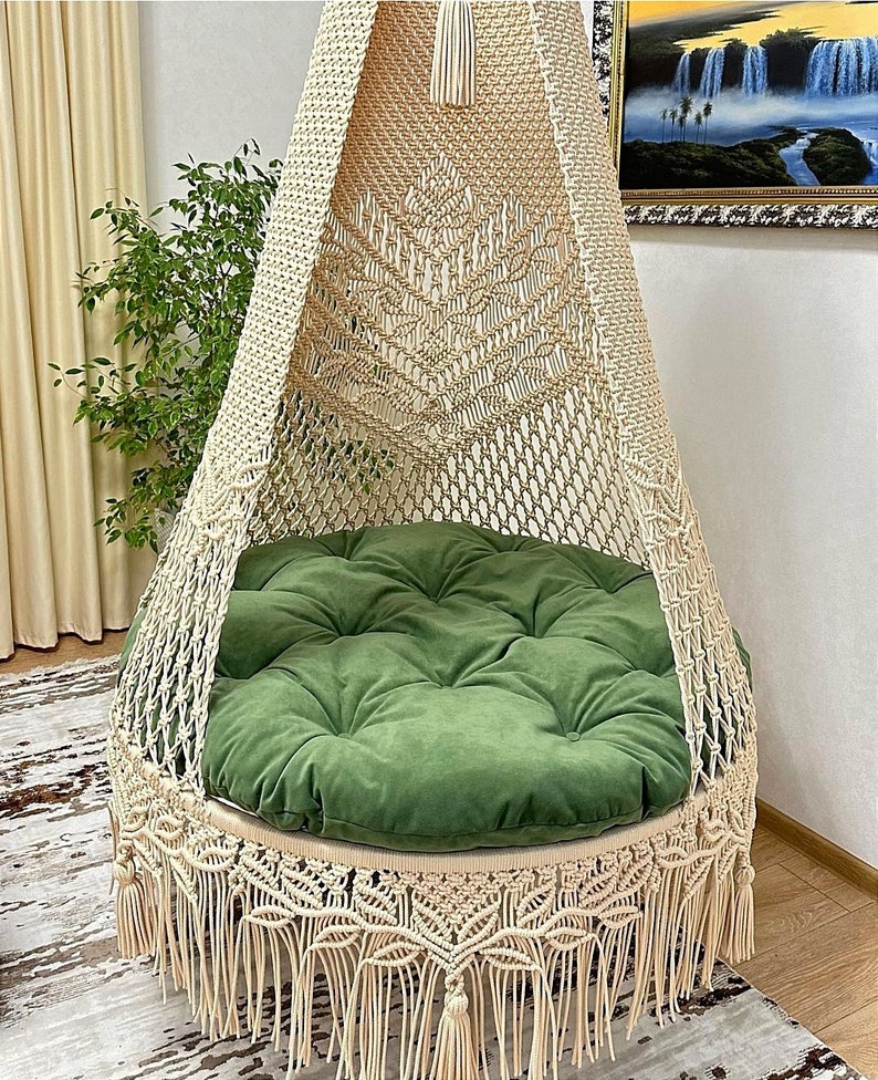 Macrame Swing Macrame Hanging Chair Macrame Patio Swing - Etsy Australia