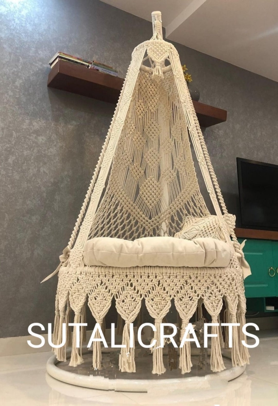 Macrame Double Seated Swing, Macrame Hanging Chair, Macrame Patio Swing ...