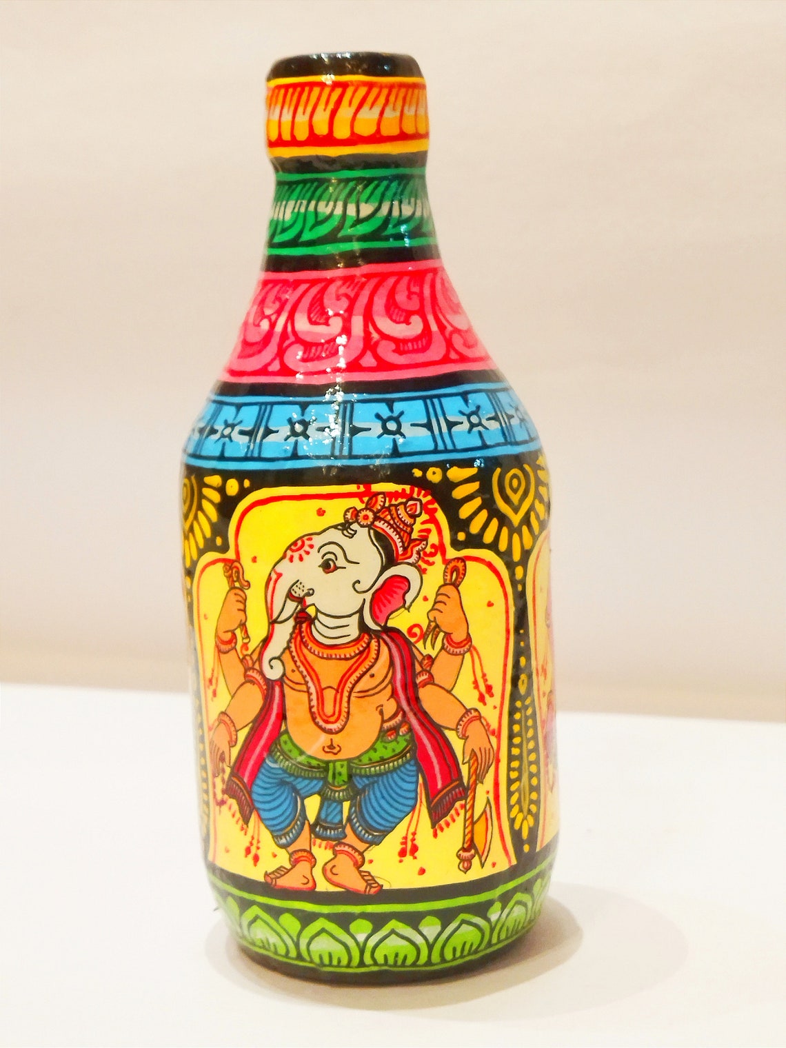 Handpainted Bottle/ Pattachitra Ganesha Bottle / Hare Krishna/ | Etsy