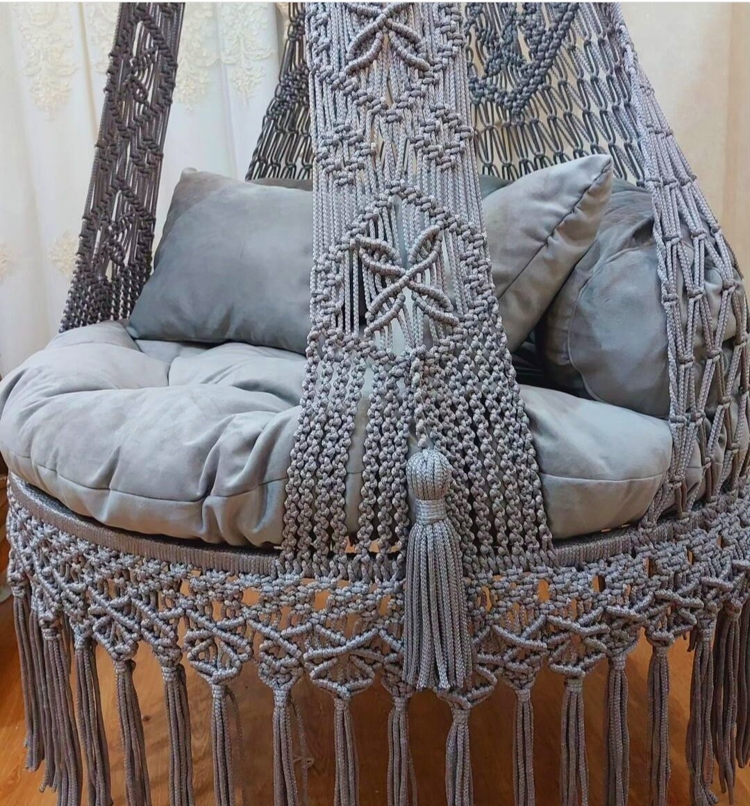 Grey Colour Swing,handmade Macrame Swing Chair, Boho Hammock, Hanging ...