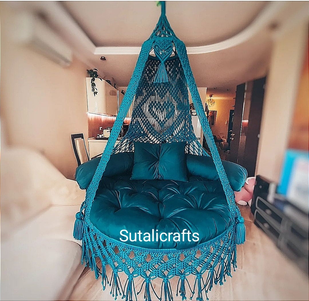 Macrame Swing, Macrame Hanging Chair, Macrame Patio Swing, Hammock ...