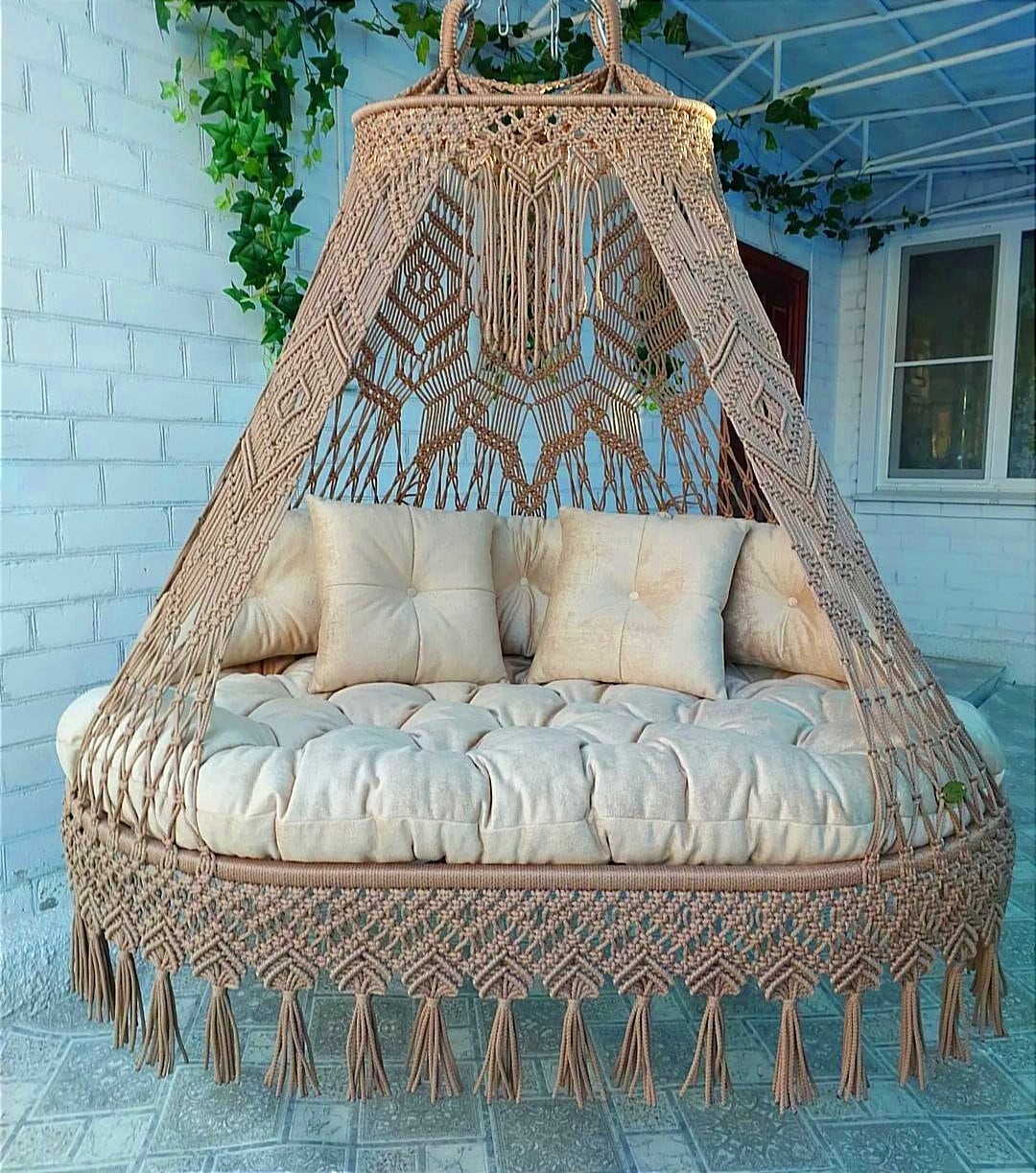 Macrame Double Seated Swing, Macrame Hanging Chair, Macrame Porch Swing ...