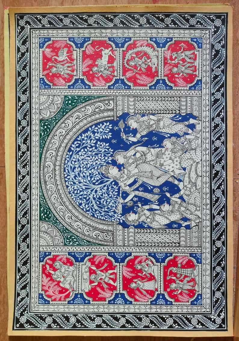 Radha Krishna Painting /krishna Raasleela Monochrome Wall Art Tapestry ...