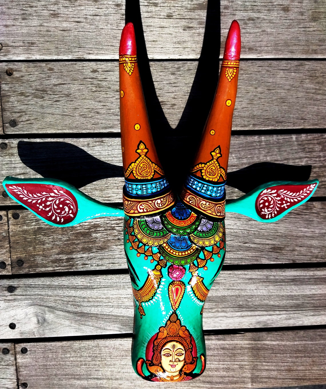 Cow Head Wooden Handpainted Bull Head Hand Painted Indian - Etsy