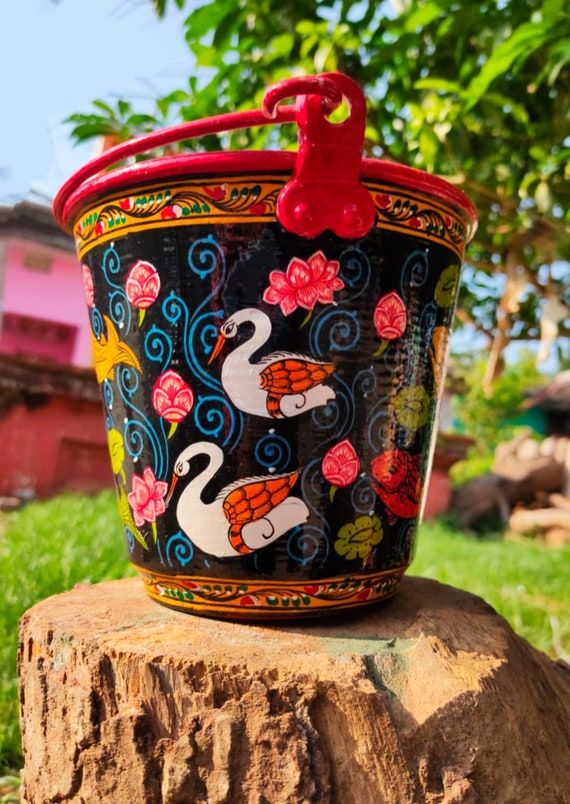Hand Painted Bucket Pattachitra Art Flower Vase Indian | Etsy