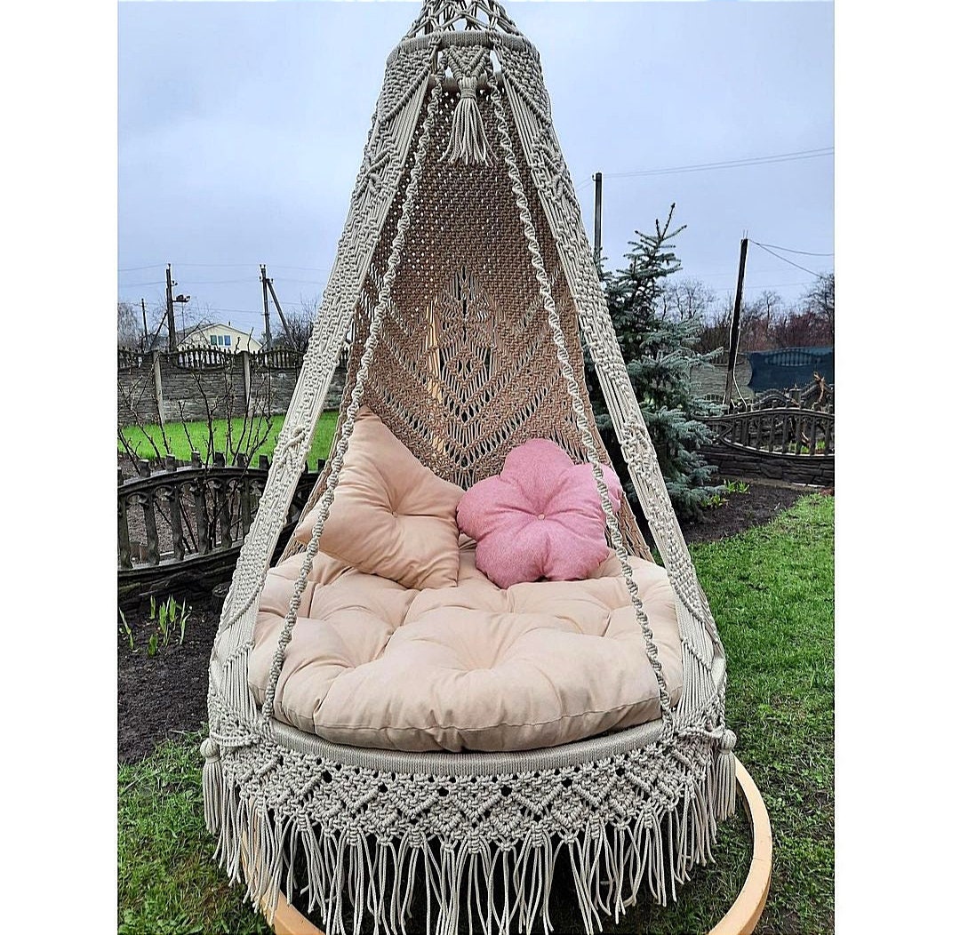 Macrame Swing, Macrame Hanging Chair, Macrame Patio Swing, Hammock ...