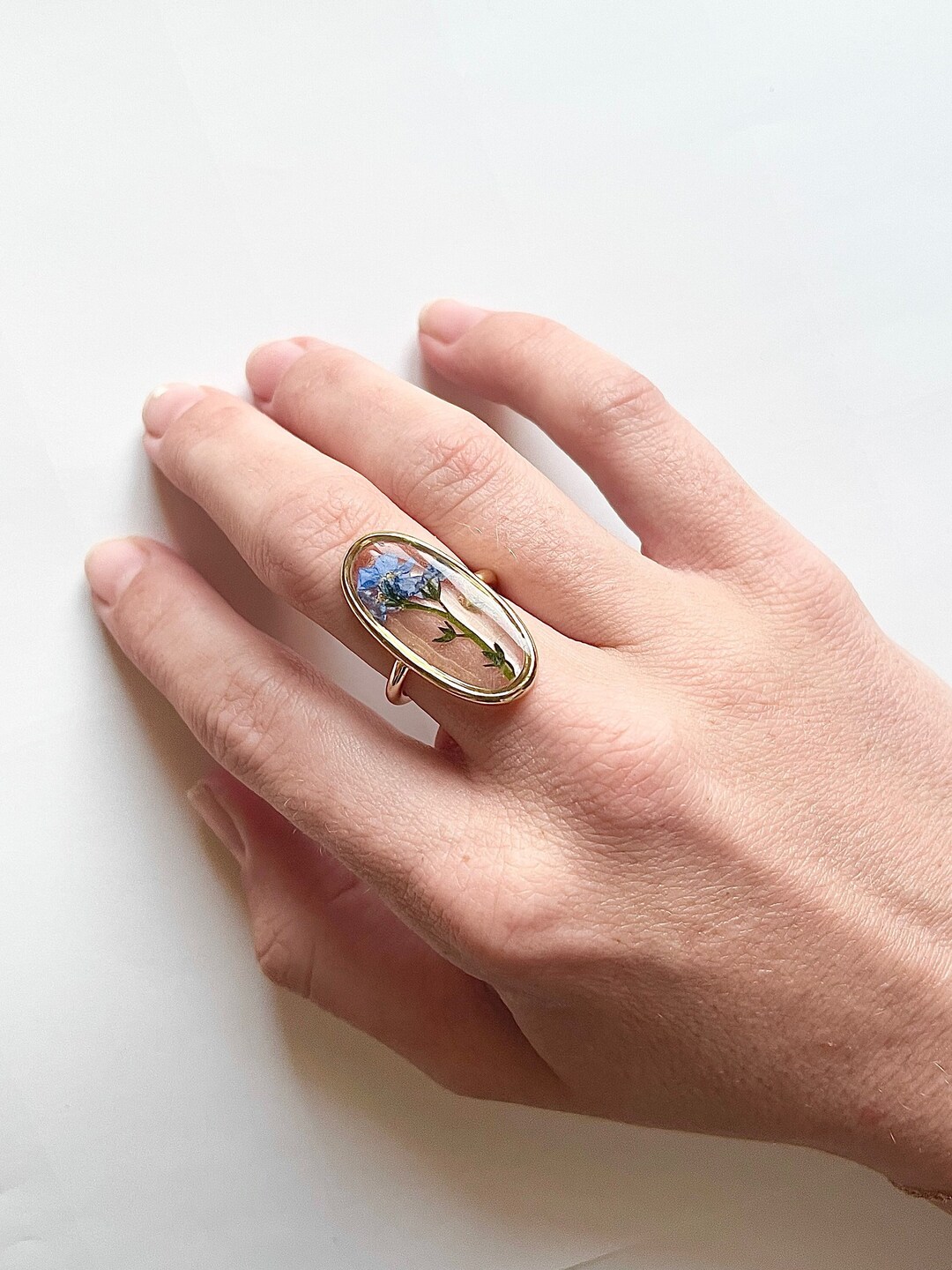 Forget Me Not Ring, Oval Ring, Pressed Flower Ring, Forget Me Not ...