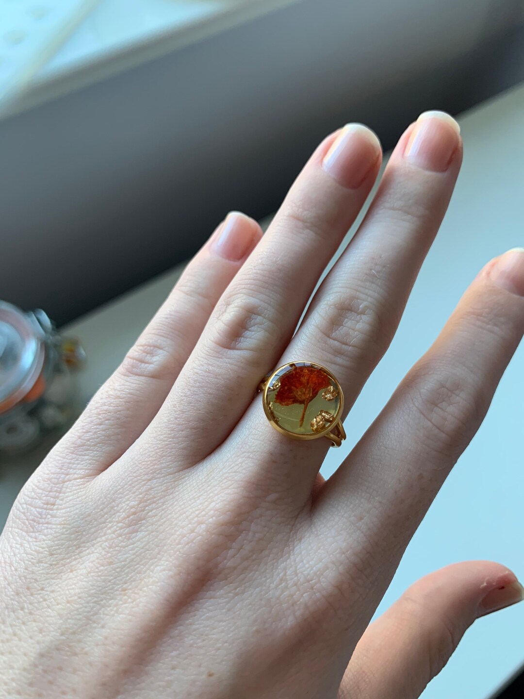 Pressed Flower Ring, Resin Ring, Adjustable Ring, Gift, Gift for Her ...