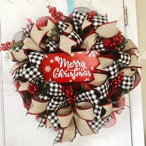 Buffalo Plaid Red and Black Farm and Country Merry Christmas Wreath - Etsy