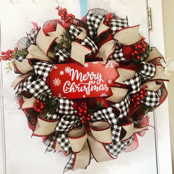 Buffalo Plaid Red and Black Farm and Country Merry Christmas | Etsy