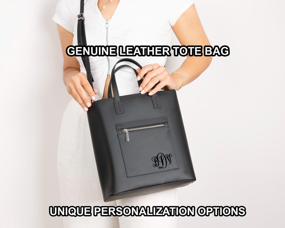 Genuine Leather Tote Bag – Large Structured Handbag With Zipper Pocket ...