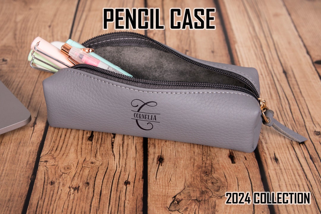Top Grain Leather Pencil Case for Men and Women, Custom Pencil Box With ...
