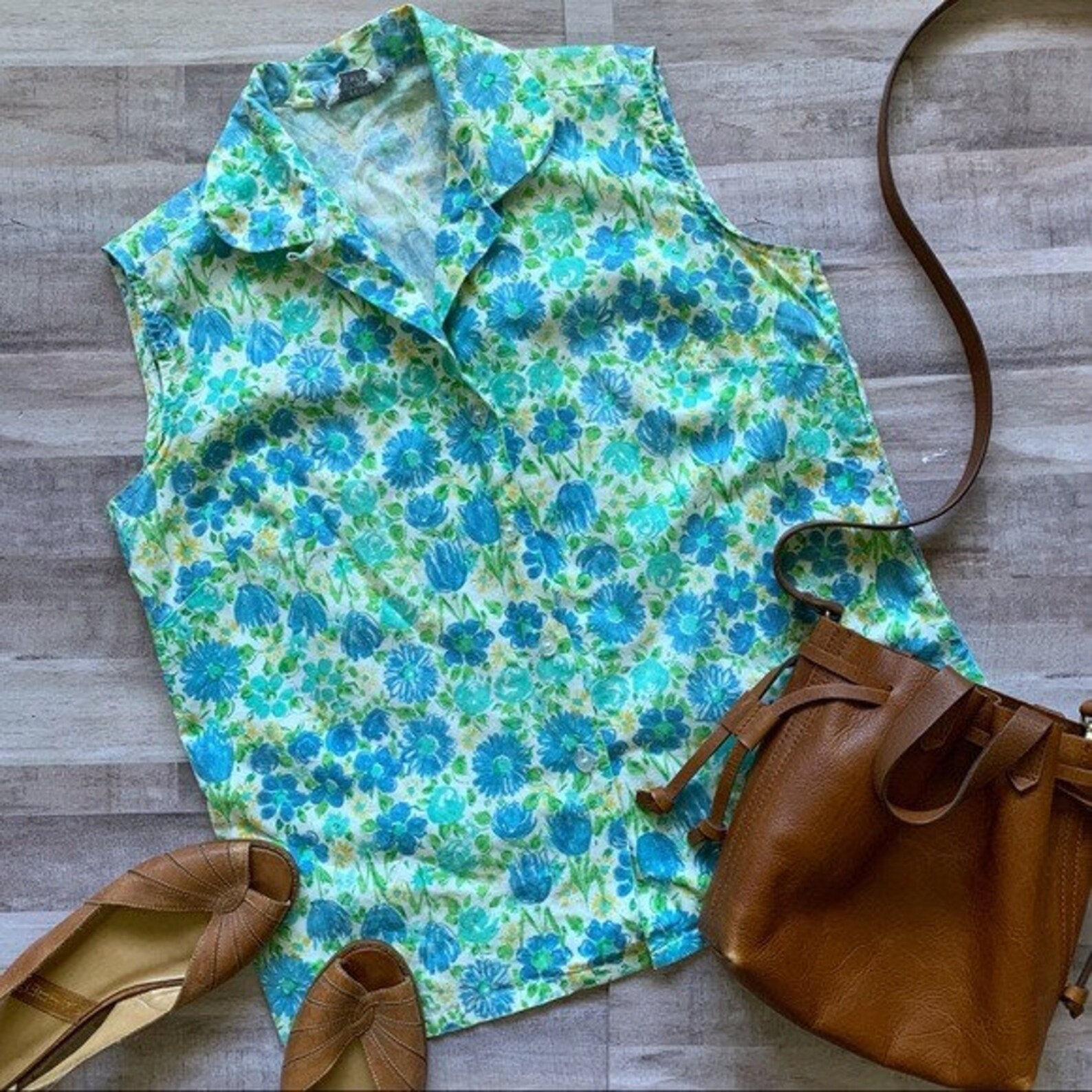 S/M Vintage 1950s 1960s Alice Stuart Blue & Green Floral - Etsy