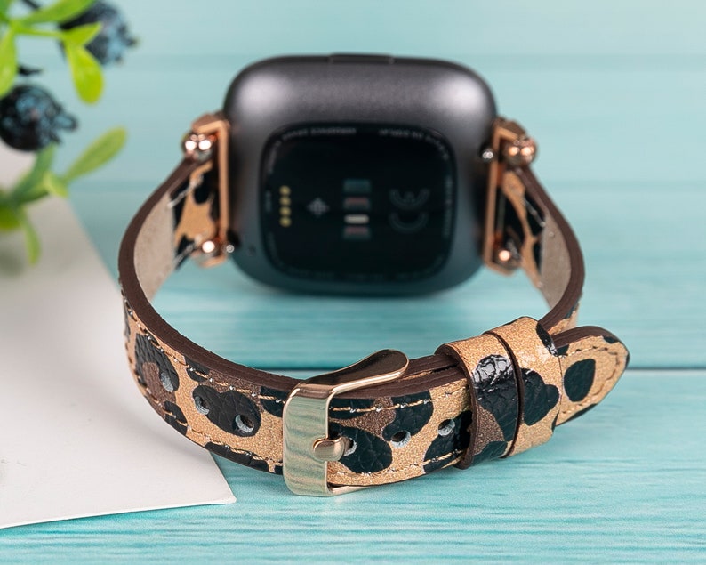 Leopard Print Leather Fitbit Band: Versa/sense, Custom Thin Strap - Etsy