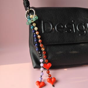 Gemstone Chunky Heart Beaded Bag Charm | Natural Stone Bead Bag Tag ...
