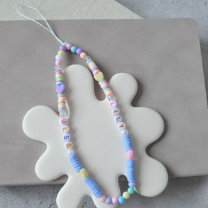 Pastel Colour Personalised Phone Charm Strap Heishi Beaded Phone Charm ...
