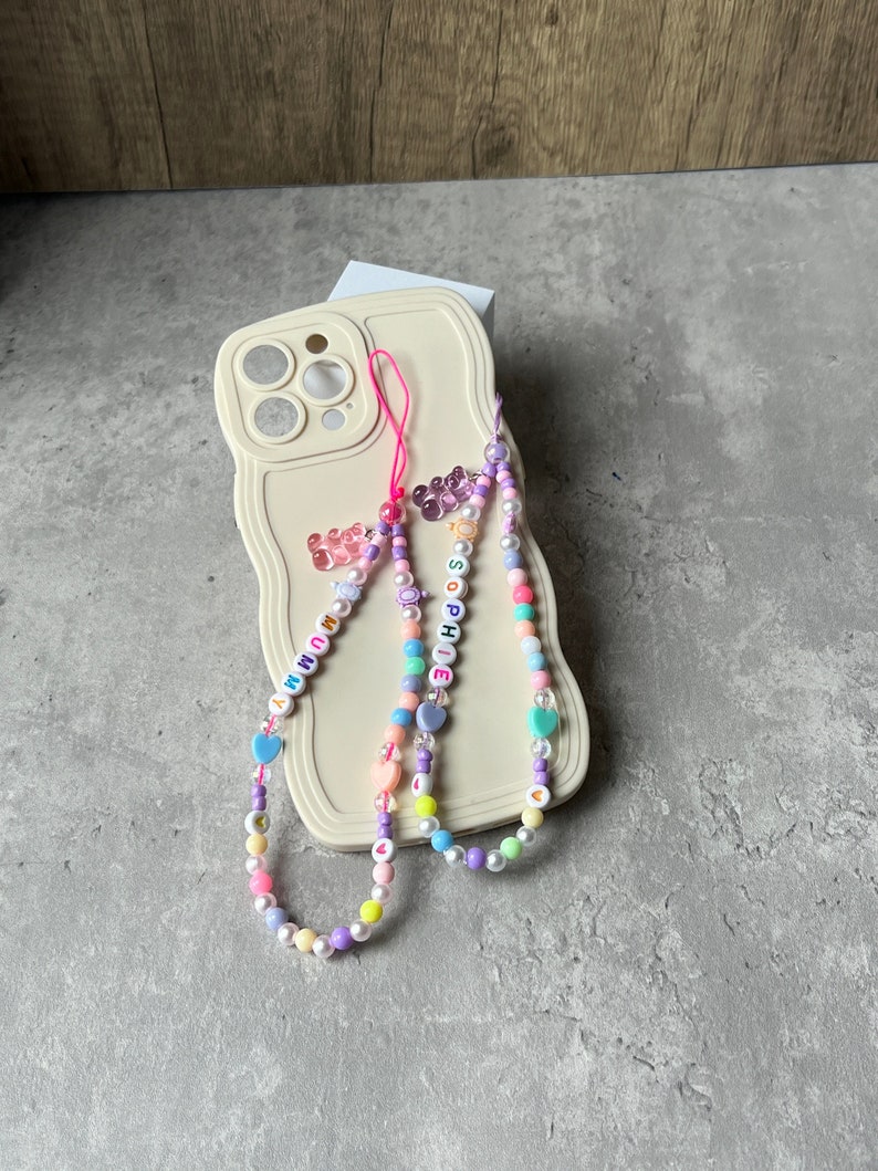 Personalized Gummy Bear Phone Charm, Pastel Beaded Phone Strap - Etsy