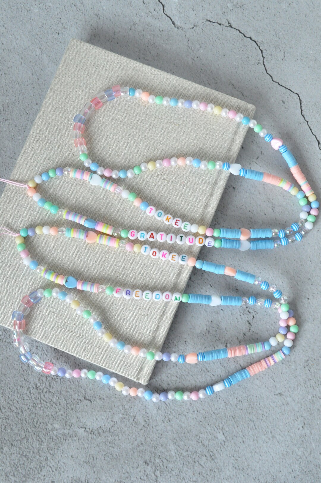 Pastel Colour Personalised Phone Charm Strap Heishi Beaded Phone Charm ...