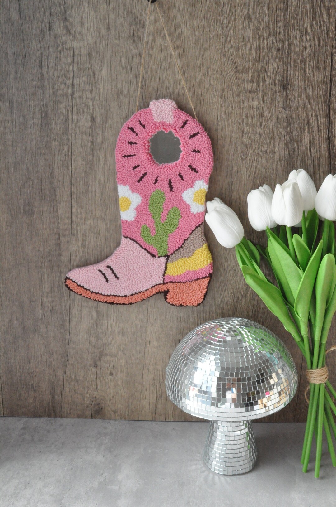 Punch Needle Wall Decor | Punch Tufted Cowboy Boot Wall Hanging | Boho ...