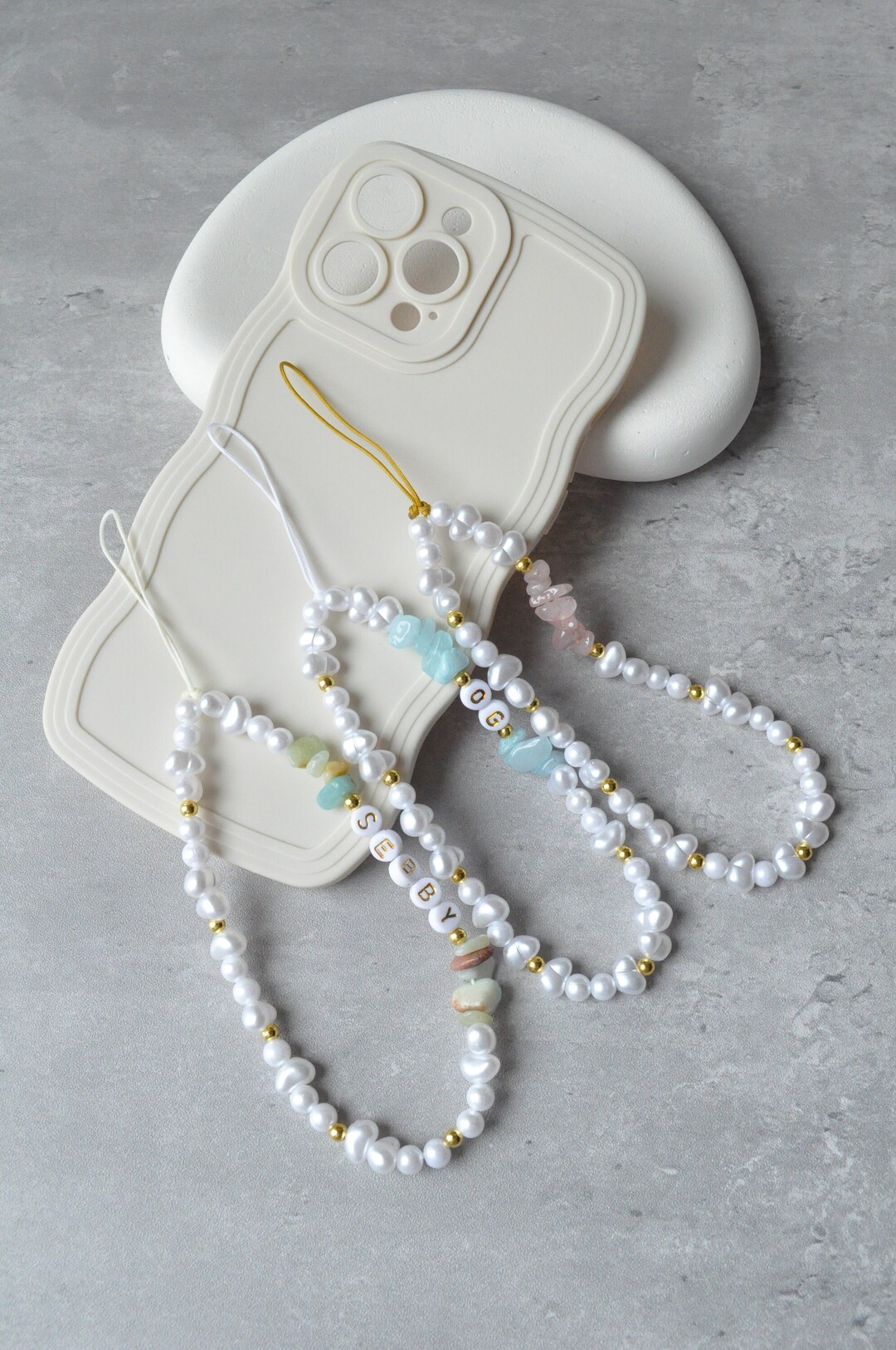 Personalised Pearl Phone Charm Custom Pearl Phone Strap Name Pearl ...