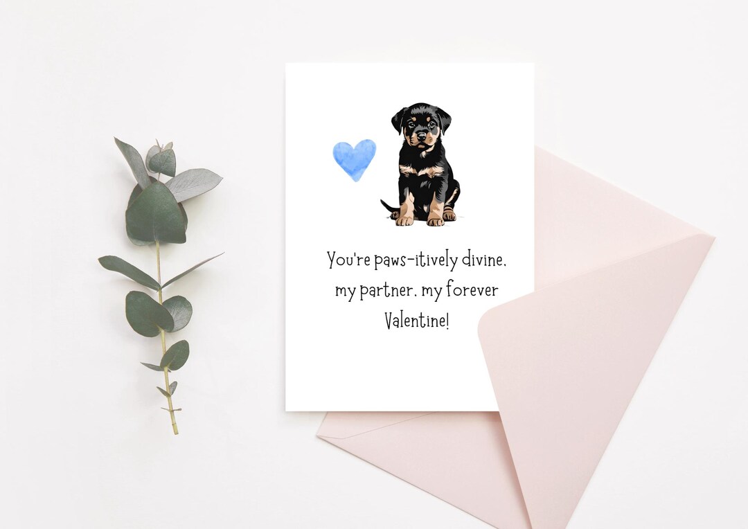Rottweiler Valentine's Day Card Printable Rottie With Heart Foldable ...