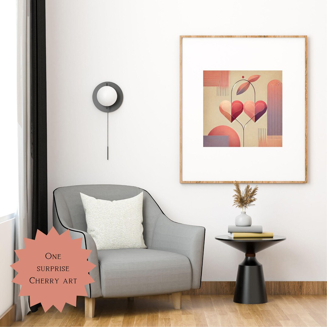4 Pink Contemporary Cherry Heart Wall Square Posters – Romantic Wall ...