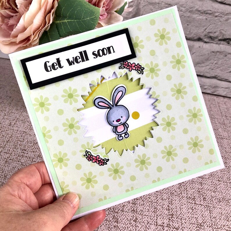 Tarjeta interactiva Get Well Soon con Spinning Bunny Rabbit - Etsy México