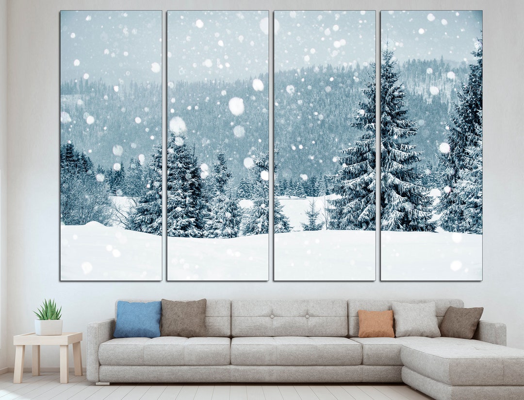 Winter Wall Art Christmas Wall Art Winter Forest Mountain Canvas - Etsy