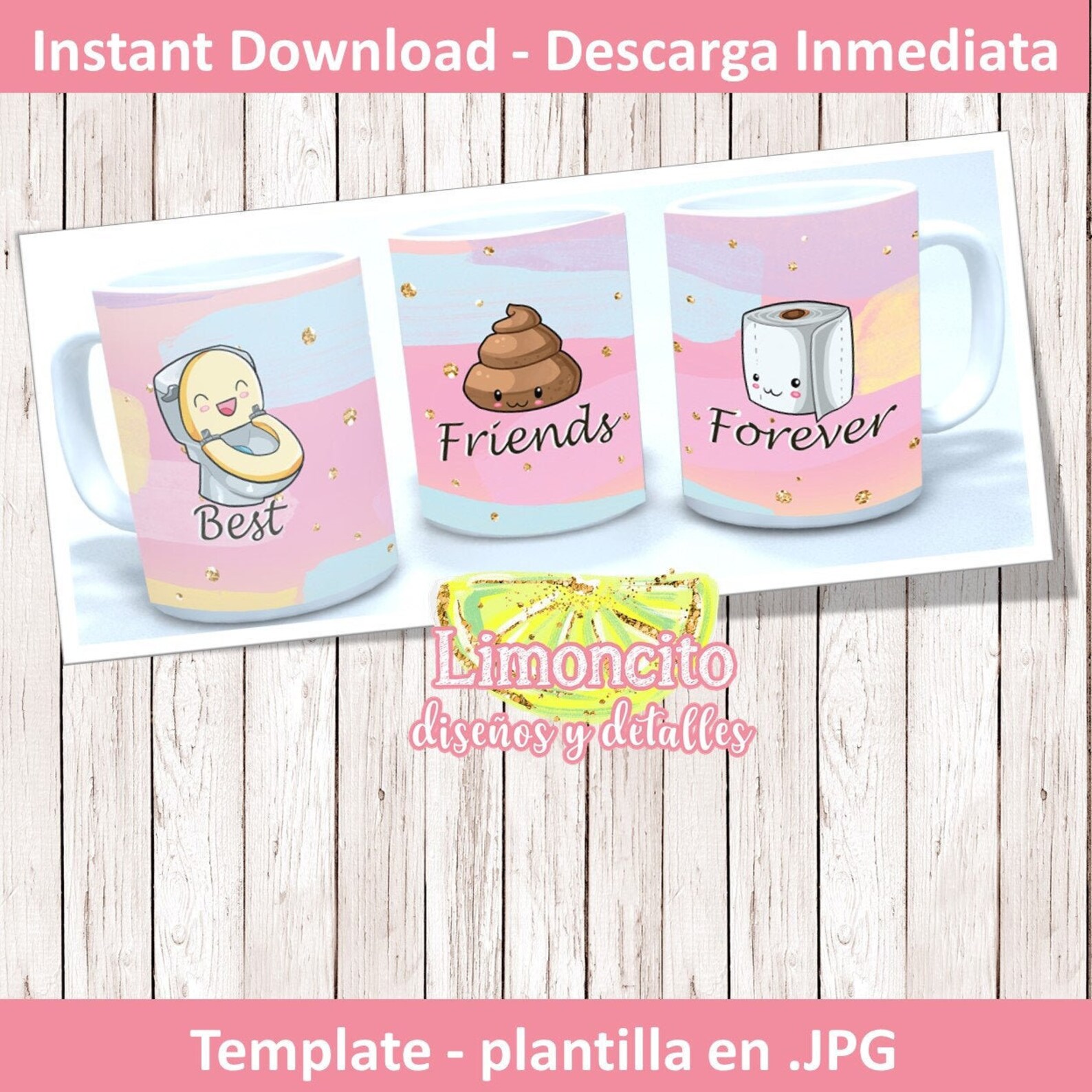 Friends Forever Mug template Plantilla para Taza BFF Mug | Etsy