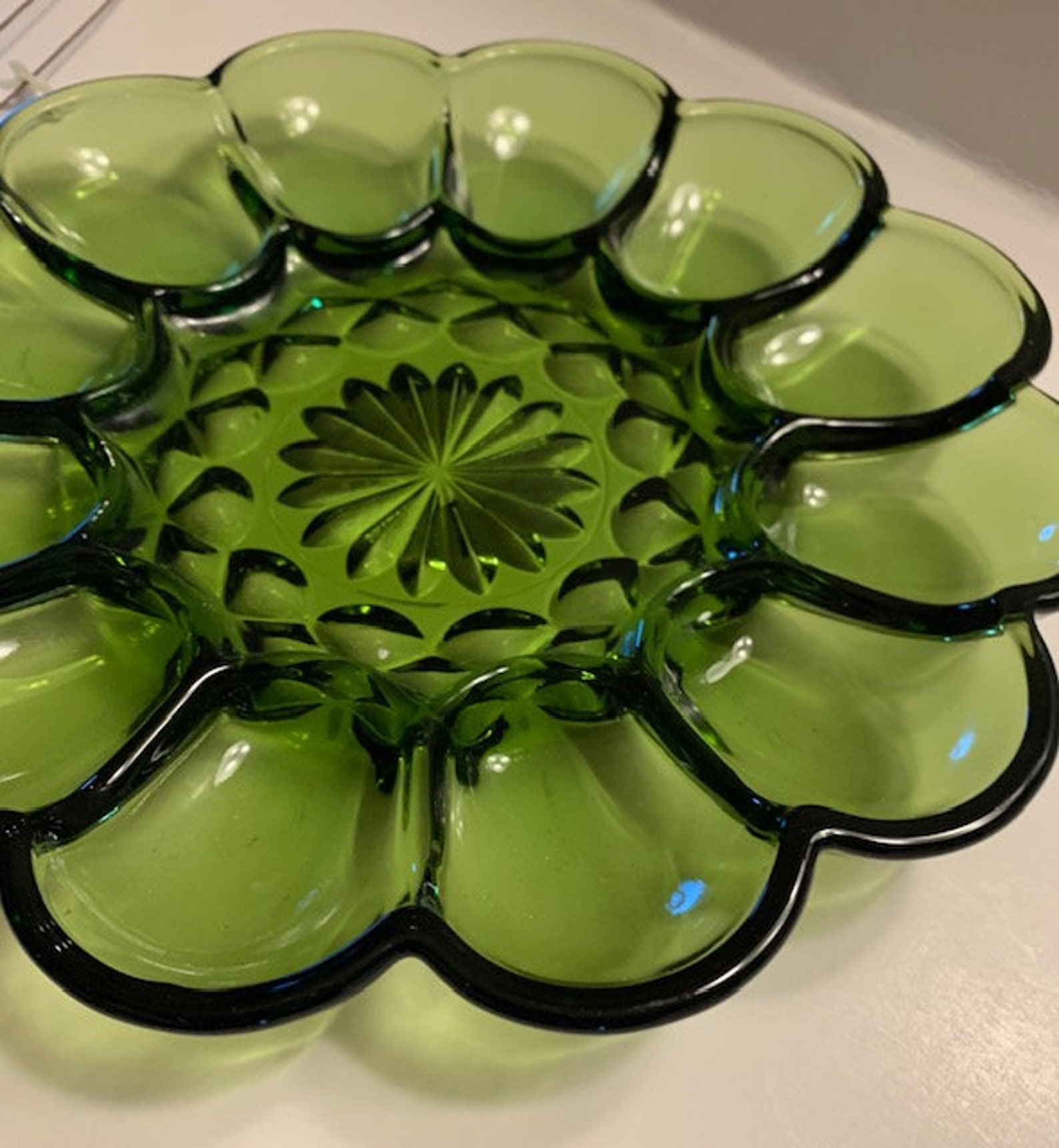 Deviled Egg Green Glass Platter Avocado Green Vintage Deviled Etsy