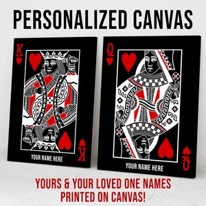 Personalized Canvas Gift Red King & Queen of Hearts Playing Cards 2x ...