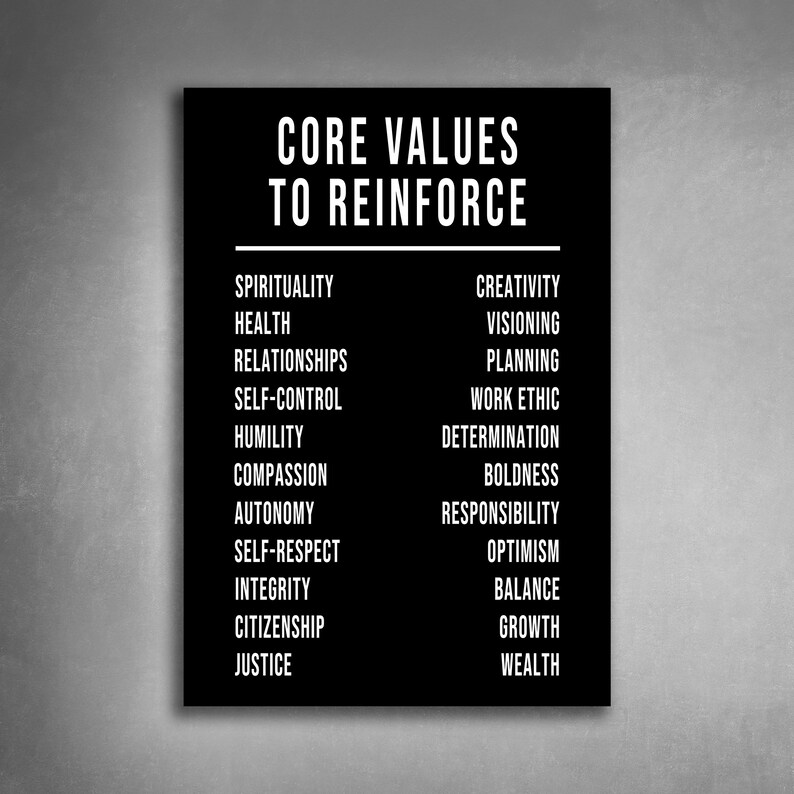 CORE VALUES to Reinforce - Business Motivation Wall Art Inspirational ...